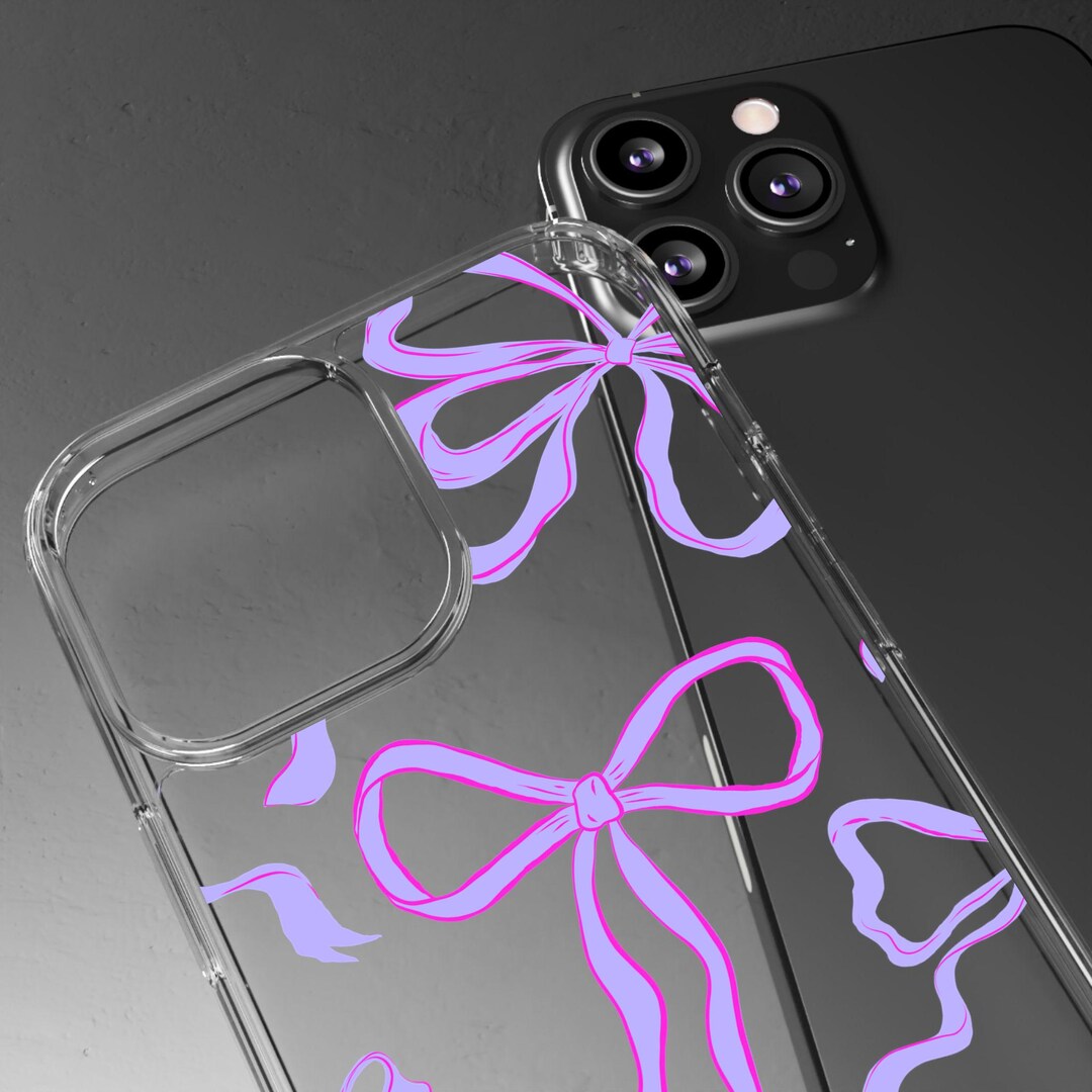 Cute Clear Phone Case, Pink and Lavender Bow Design Clear Shockproof ...