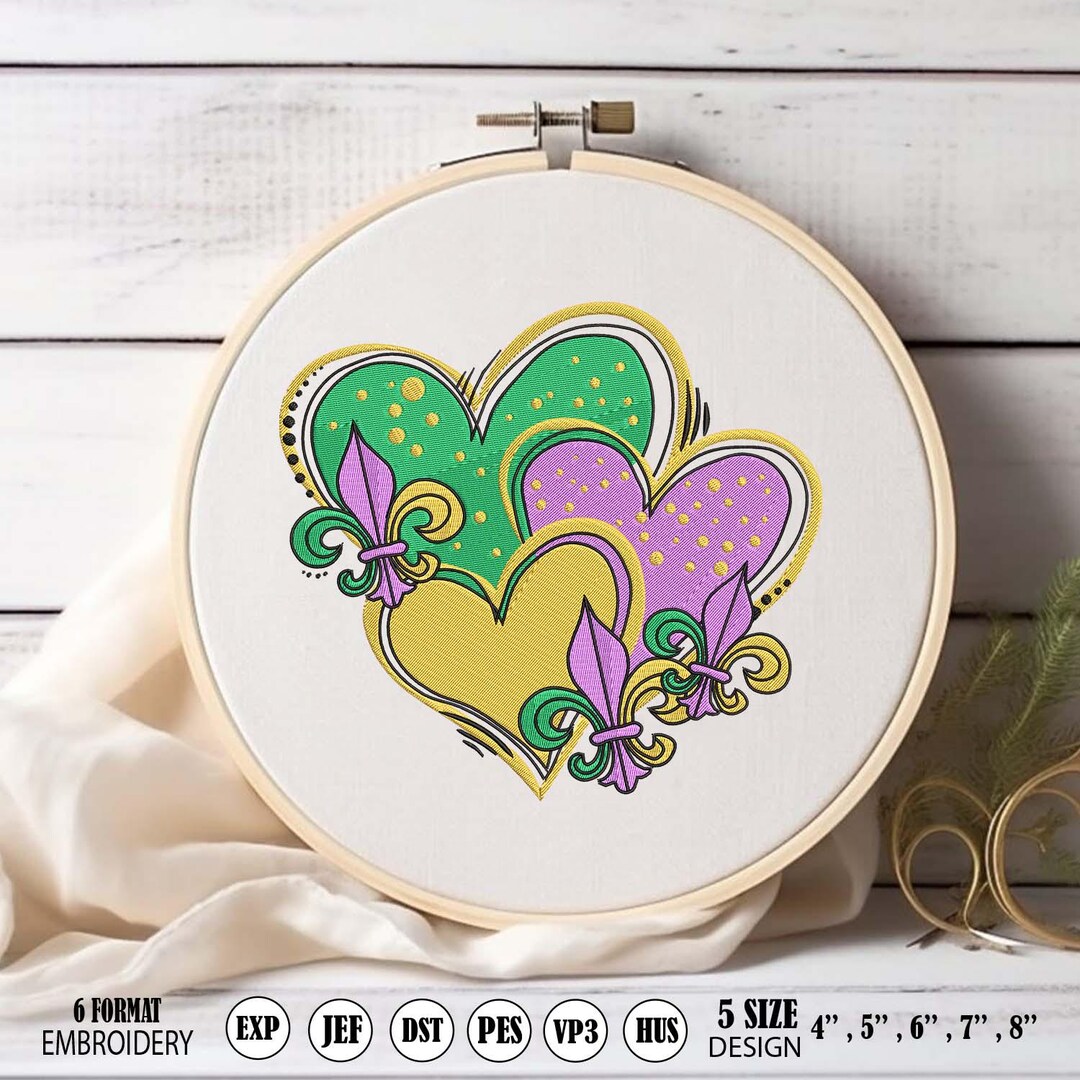 Heart Mardi Gras Embroidery Design, Mardi Gras Embroidery, Crawfish ...