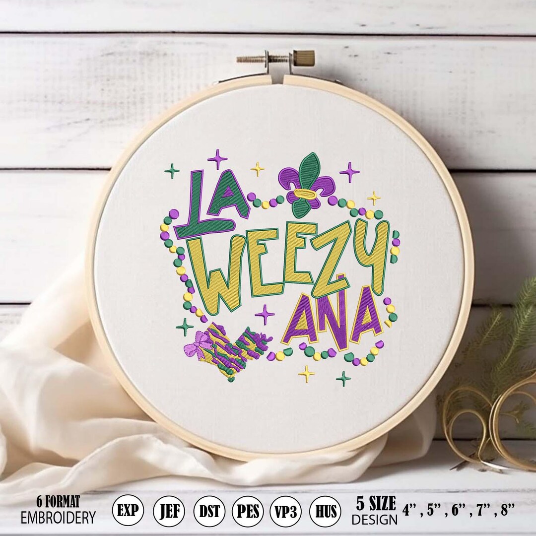 La Weezy Ana Embroidery Digital, Brushstroke Louisiana Mardi Gras ...
