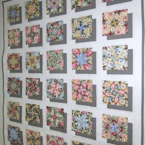 Lap Quilt, 4-patch Posies, One Block Wonder, Stack and Whack, Floral With Grey Shadowbox - Etsy