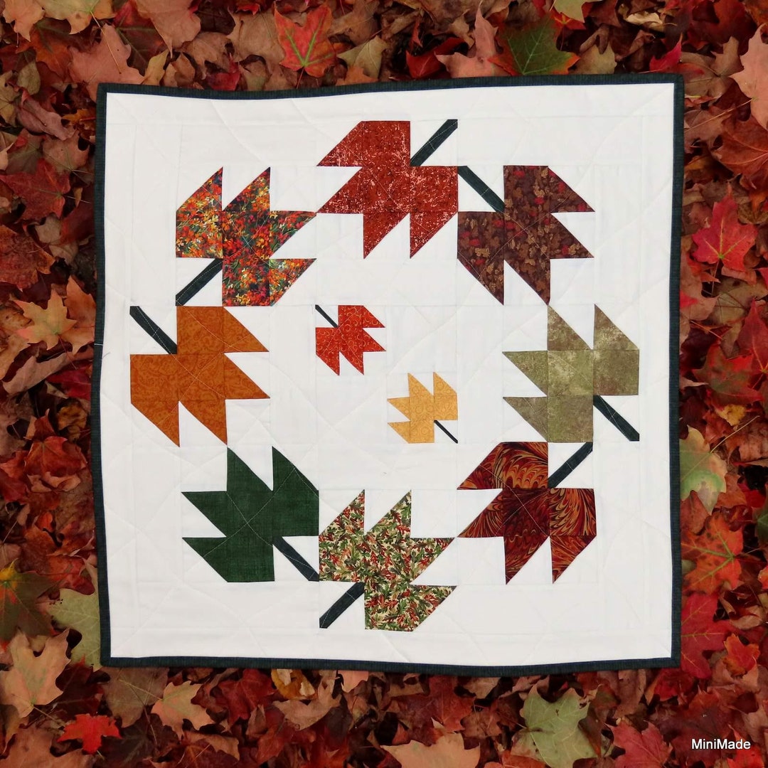 Autumn Leaves Table Topper, Swirling Maple Leaves, Quilted Wall Hanging ...