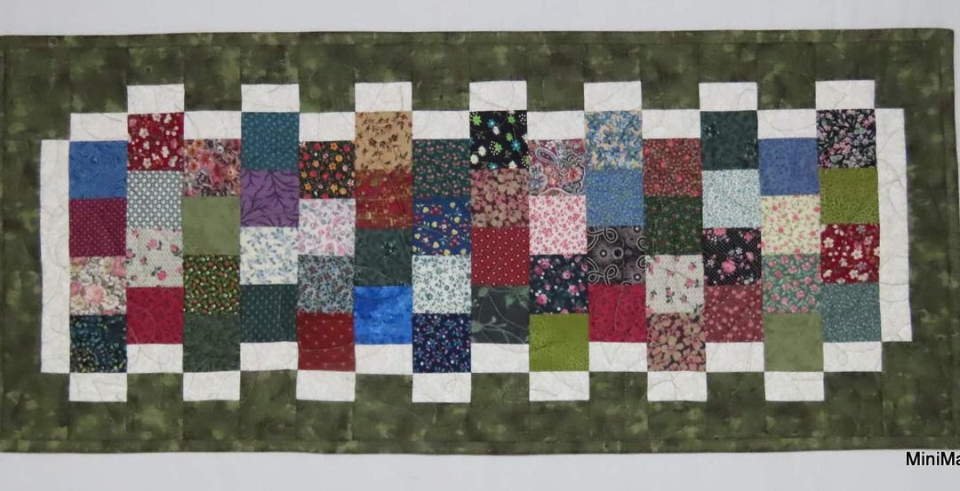 Quilted Table Runner, Scrappy Squares With White Accents - Etsy