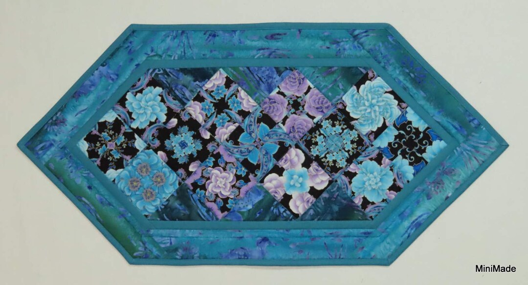 Quilted Table Runner, 4-patch Posies, One Block Wonder, Turquoise Blue ...
