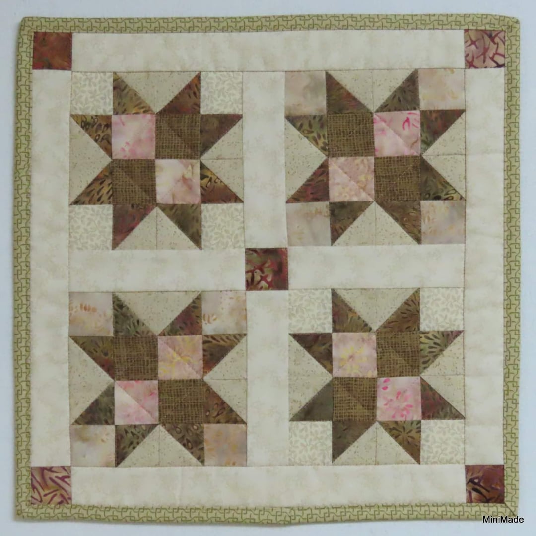 Sawtooth Star Table Topper, Place Mat, Miniature Art Quilt, Neutral ...