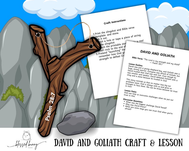 David and Goliath Bible Lesson & Slingshot Craft (PDF) - Etsy