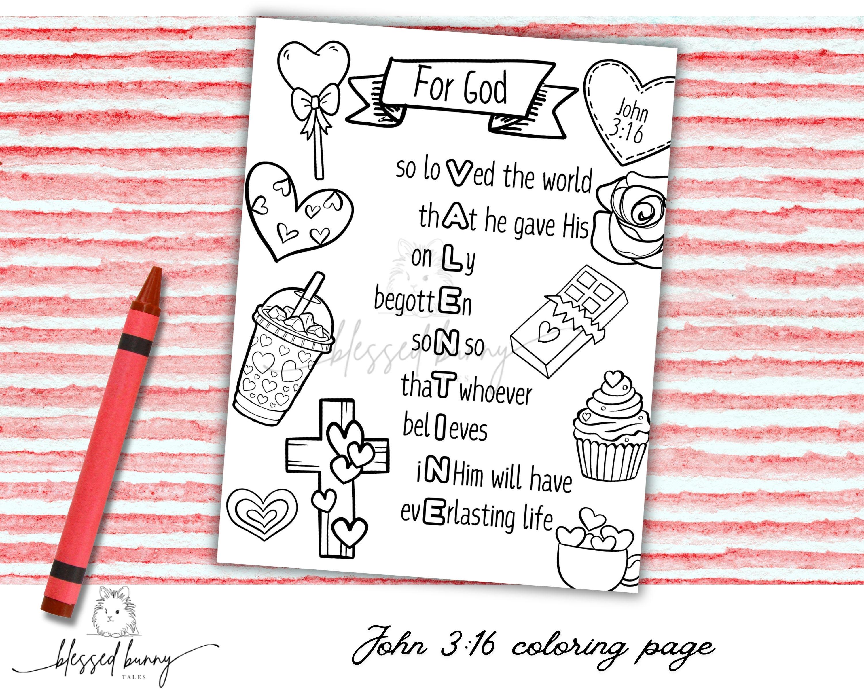 John 3:16 Coloring Page- Bible Verse Craft- Bible Lesson- Sunday School ...