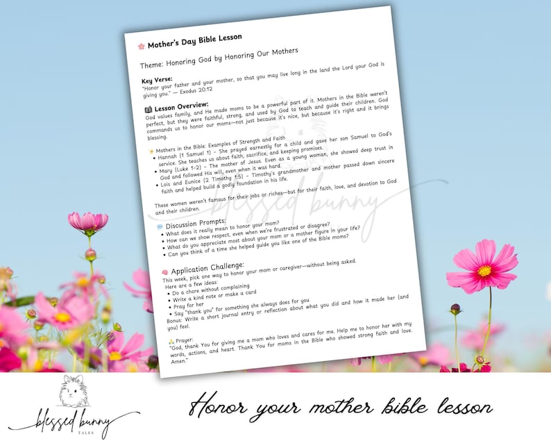 Mother's Day Bible Lesson: Honoring Mothers Printable (PDF) - Etsy