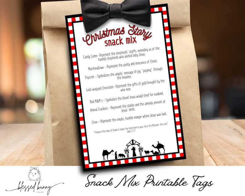 Christmas Story Snack Mix Printable- Christmas Treat Tags- Bible Verse ...