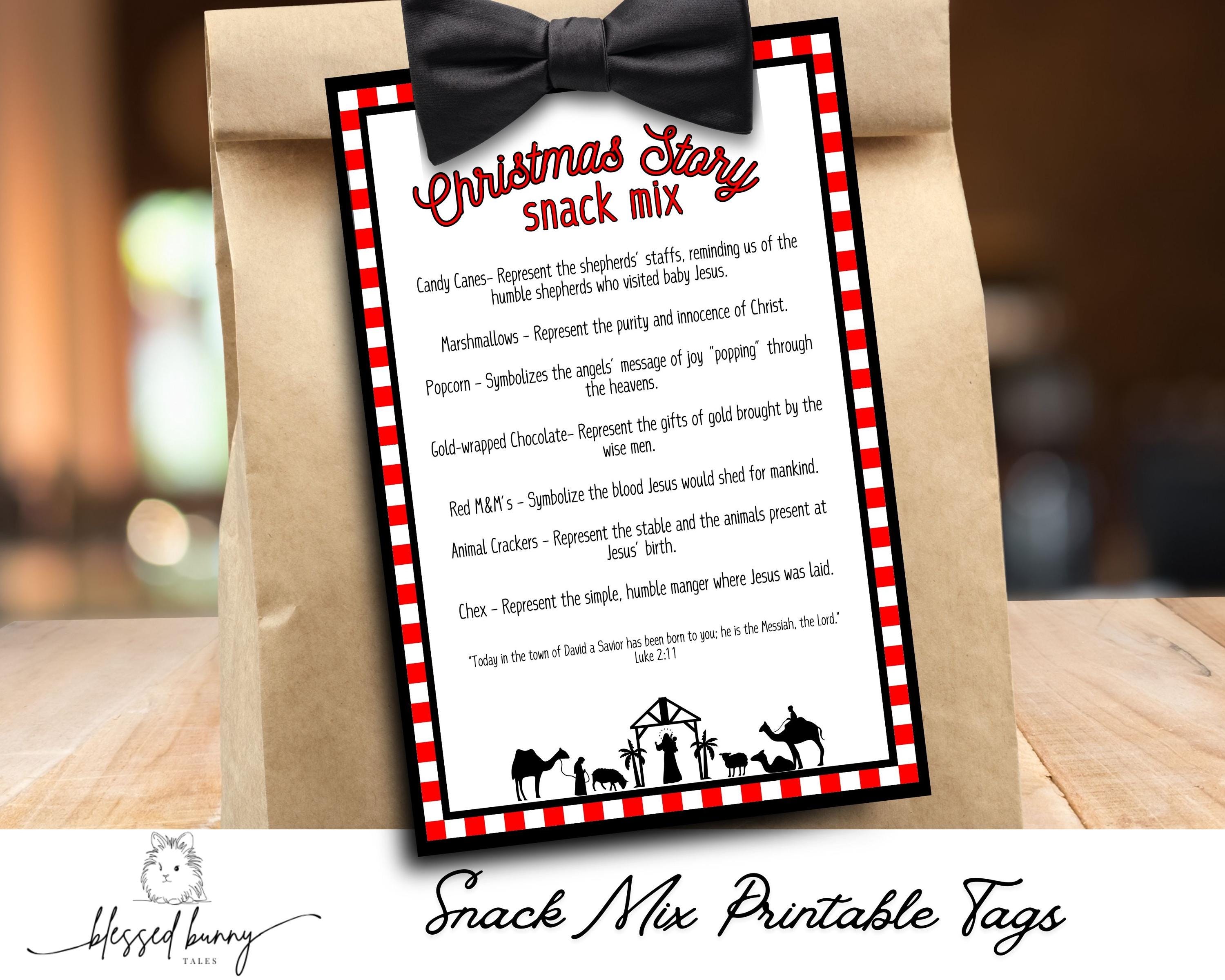 Christmas Story Snack Mix Printable- Christmas Treat Tags- Bible Verse ...
