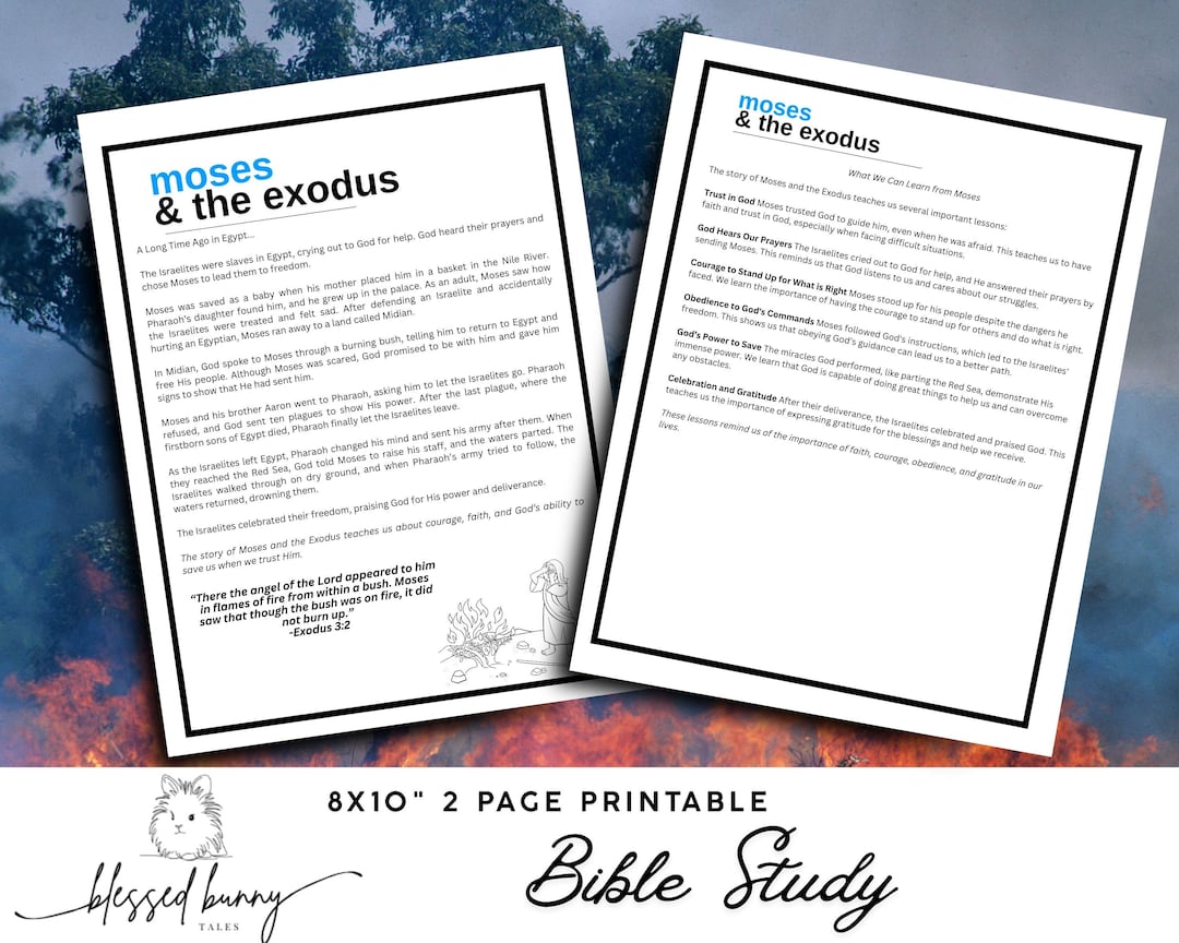 Bible Study Pages - Moses and the Exodus- 8x10" - Sunday School- Bible ...