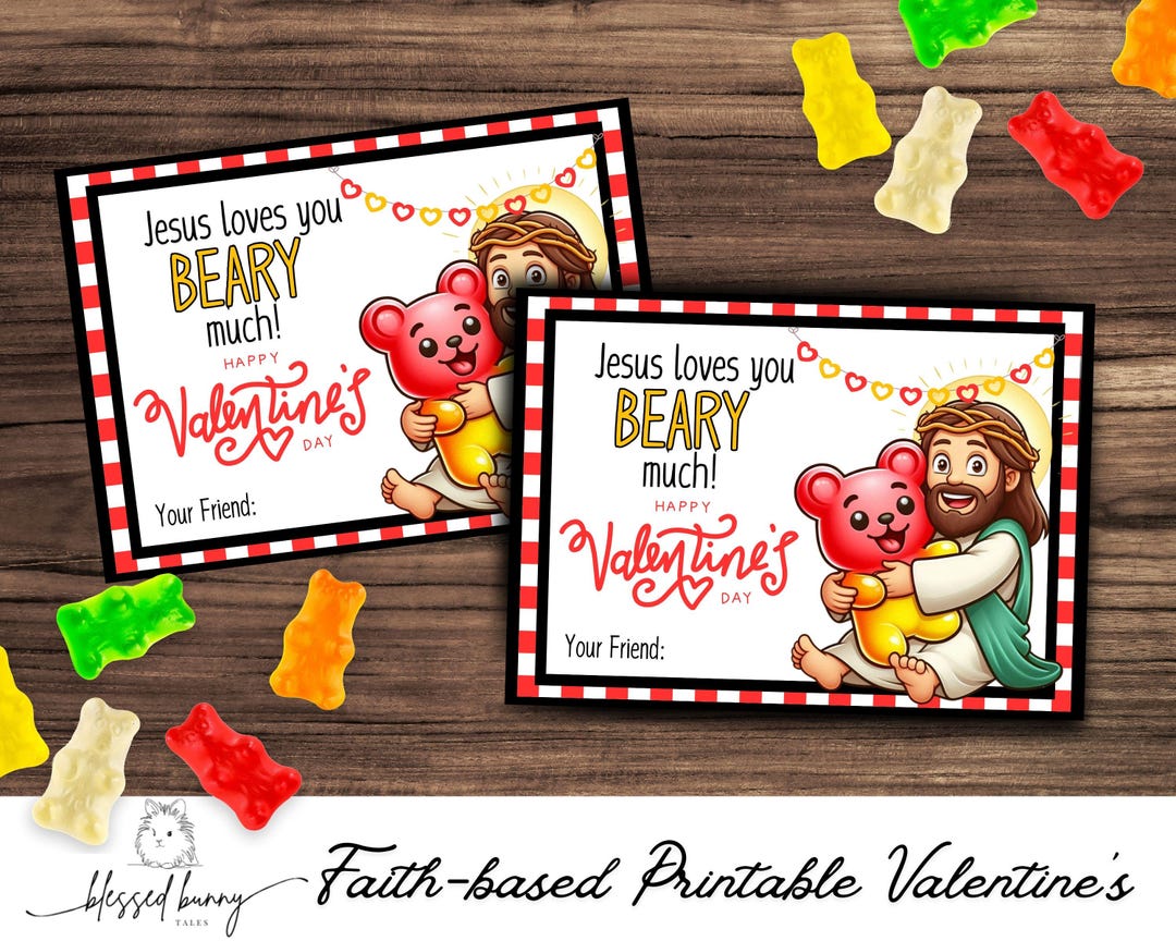 Jesus Loves You BEARY Much Printable Classroom Valentine's Religious ...