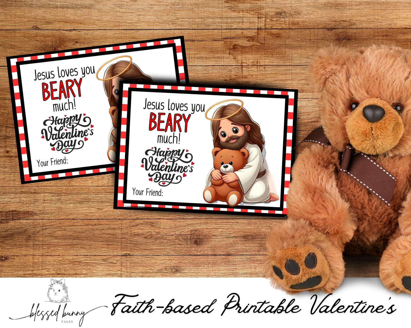 Jesus Loves You BEARY Much Valentine's Cards (printable) - Etsy
