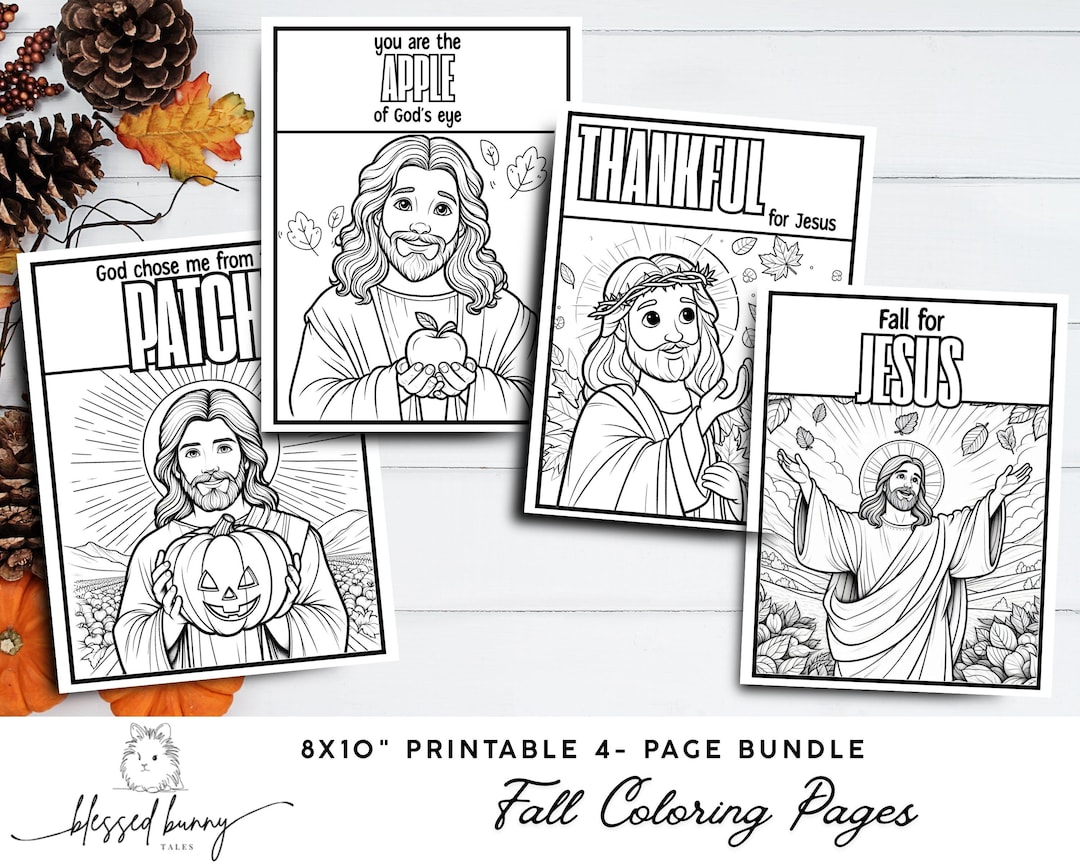 Religious Fall Coloring Pages: Jesus, Pumpkins (8x10" PDF) - Etsy