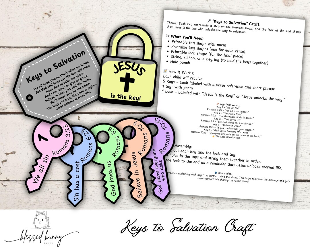 Keys to Salvation Bible Craft Printable | Romans Road for Kids ...