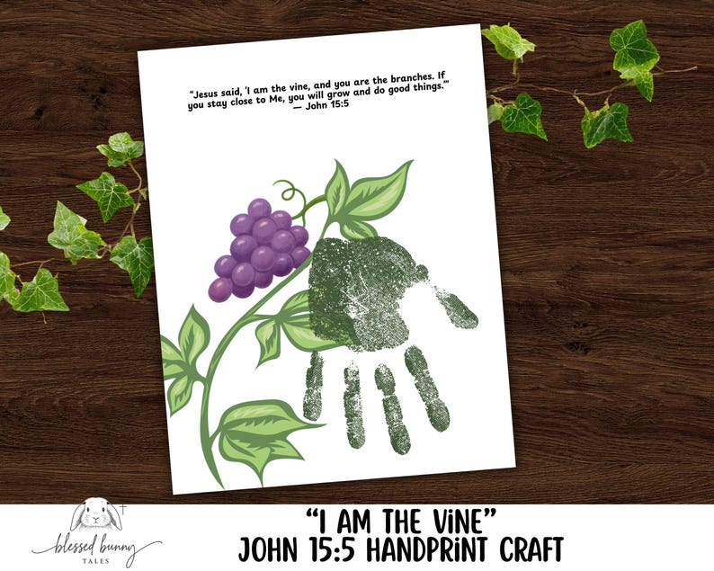 I Am the Vine Handprint Craft: Faith Based Printable (PDF) - Etsy