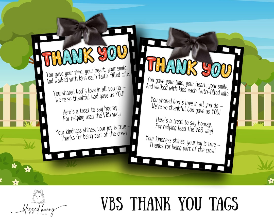 VBS Volunteer Thank You Tags: Printable Gift Tags With Poem (PDF ...