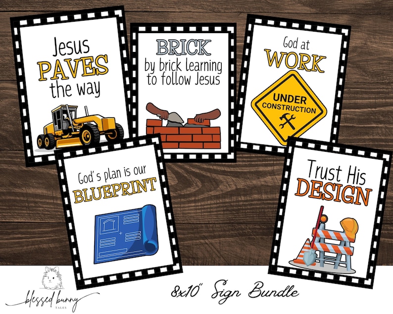 Construction VBS 8x10" Signs Bundle: Faith-based Classroom Decor (PDF ...