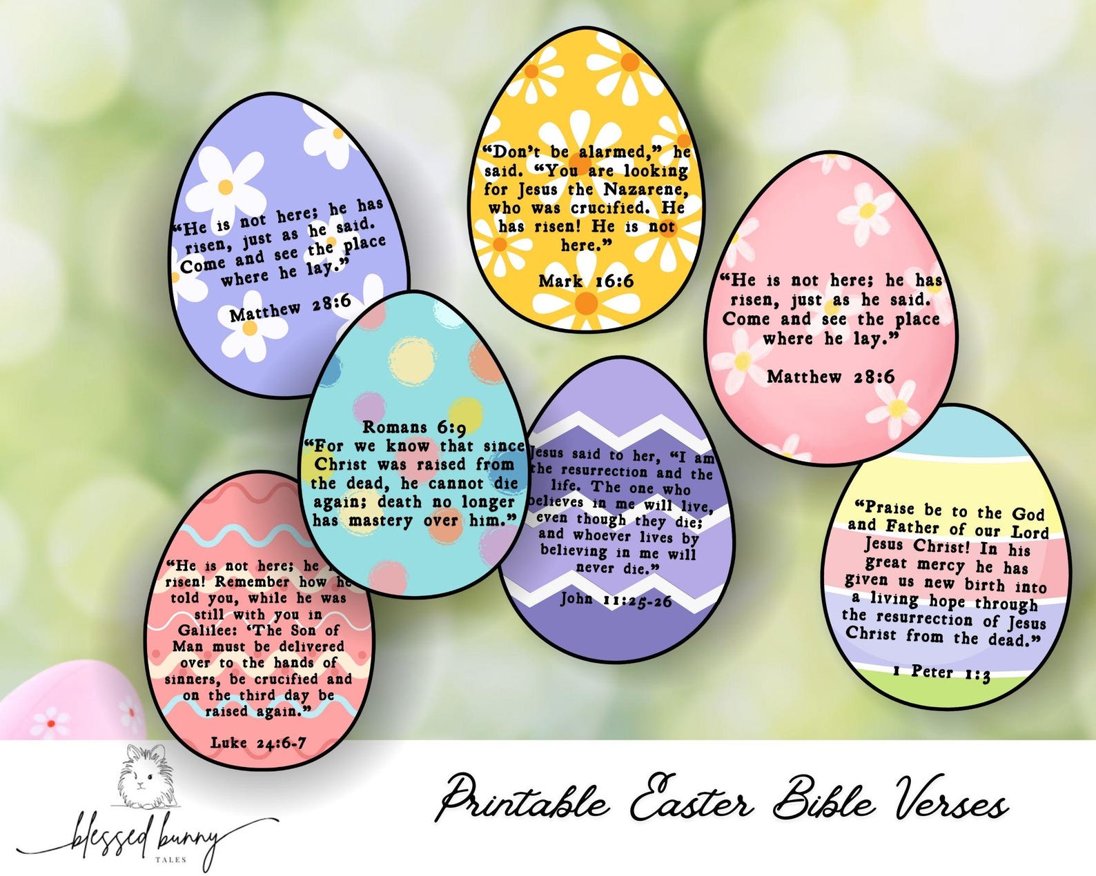 Printable Easter Egg Bible Verse Cards – Set of 7 Designs (3"x3.5 ...
