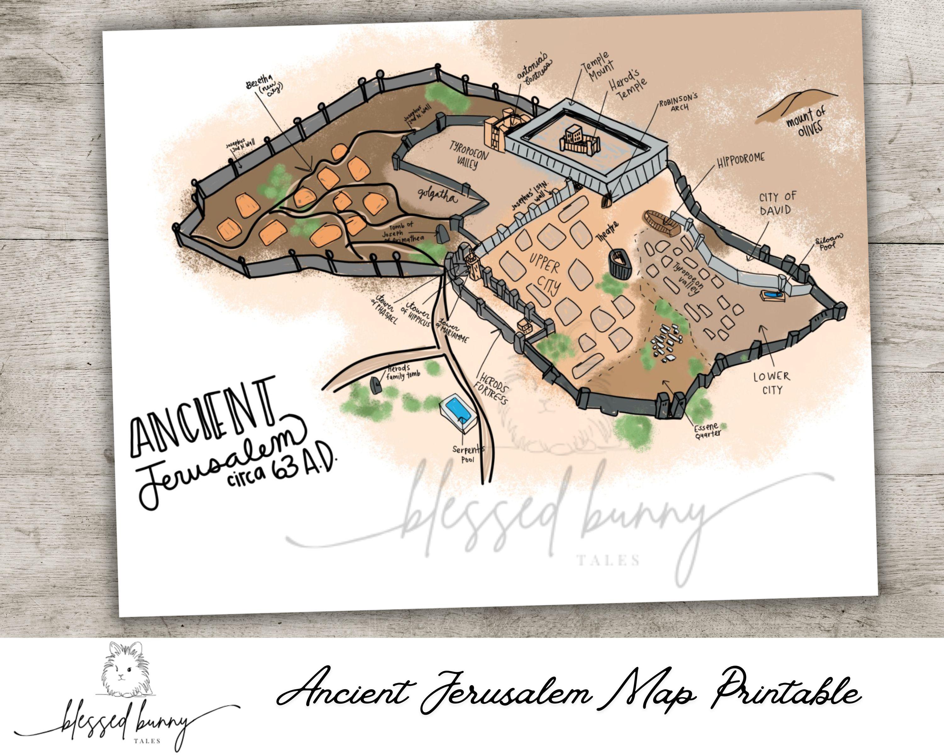 Ancient Jerusalem Map Printable- New Testament Map- Bible Insert ...