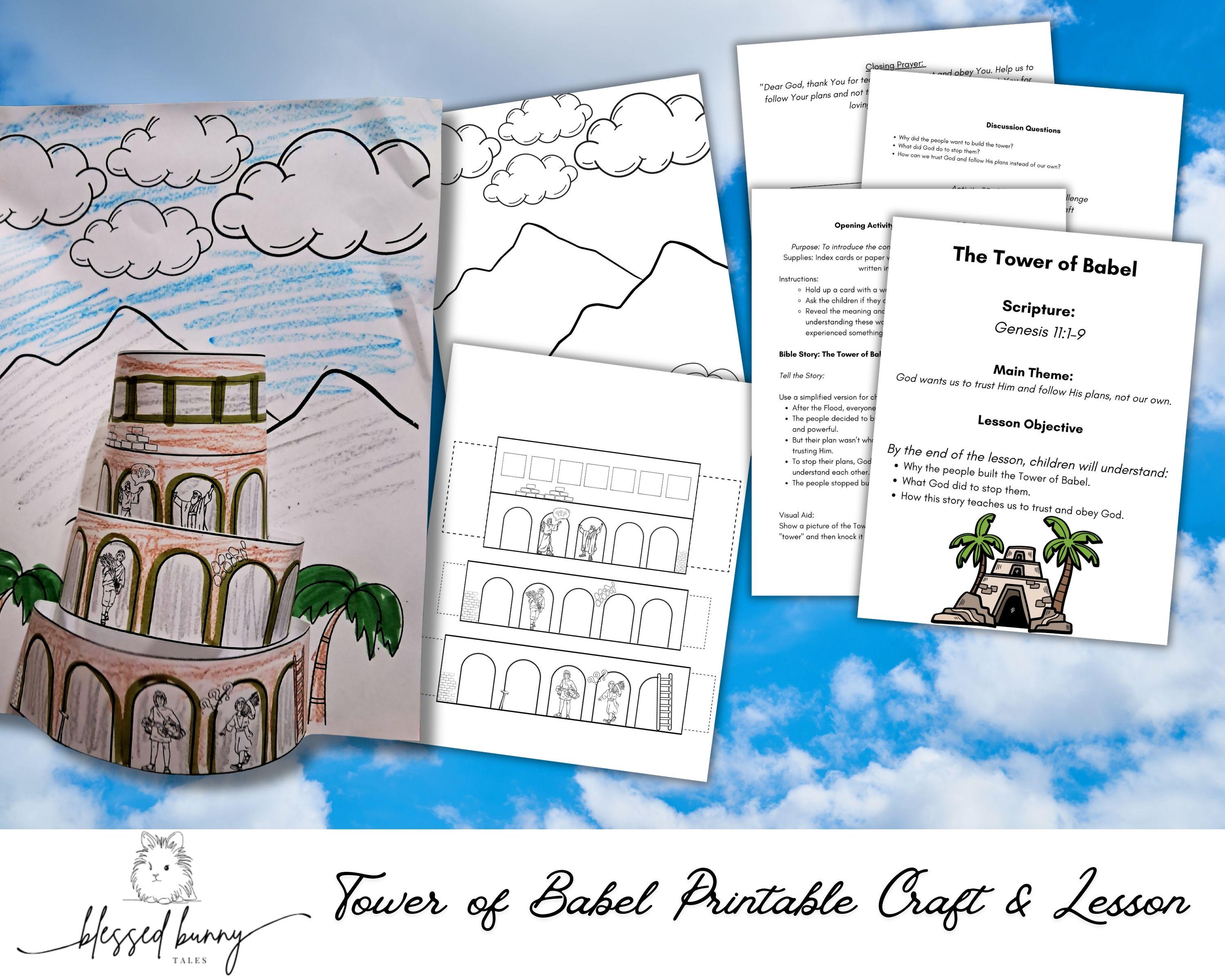 Tower of Babel Craft- Bible Lesson- Sunday School- Homeschool Printable ...