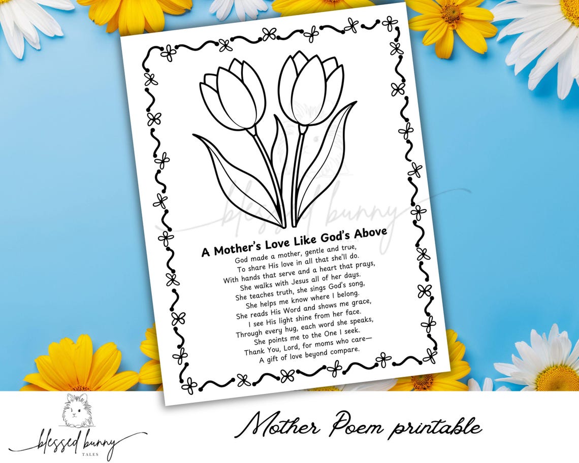 Christian Mother's Day Tulip Coloring Page With Poem (PDF) - Etsy