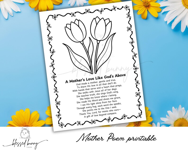 Christian Mother's Day Tulip Coloring Page With Poem (PDF) - Etsy