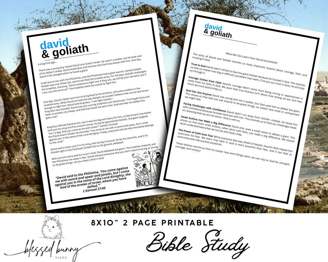 David and Goliath Bible Study Printable: Sunday School Lesson (8x10 ...