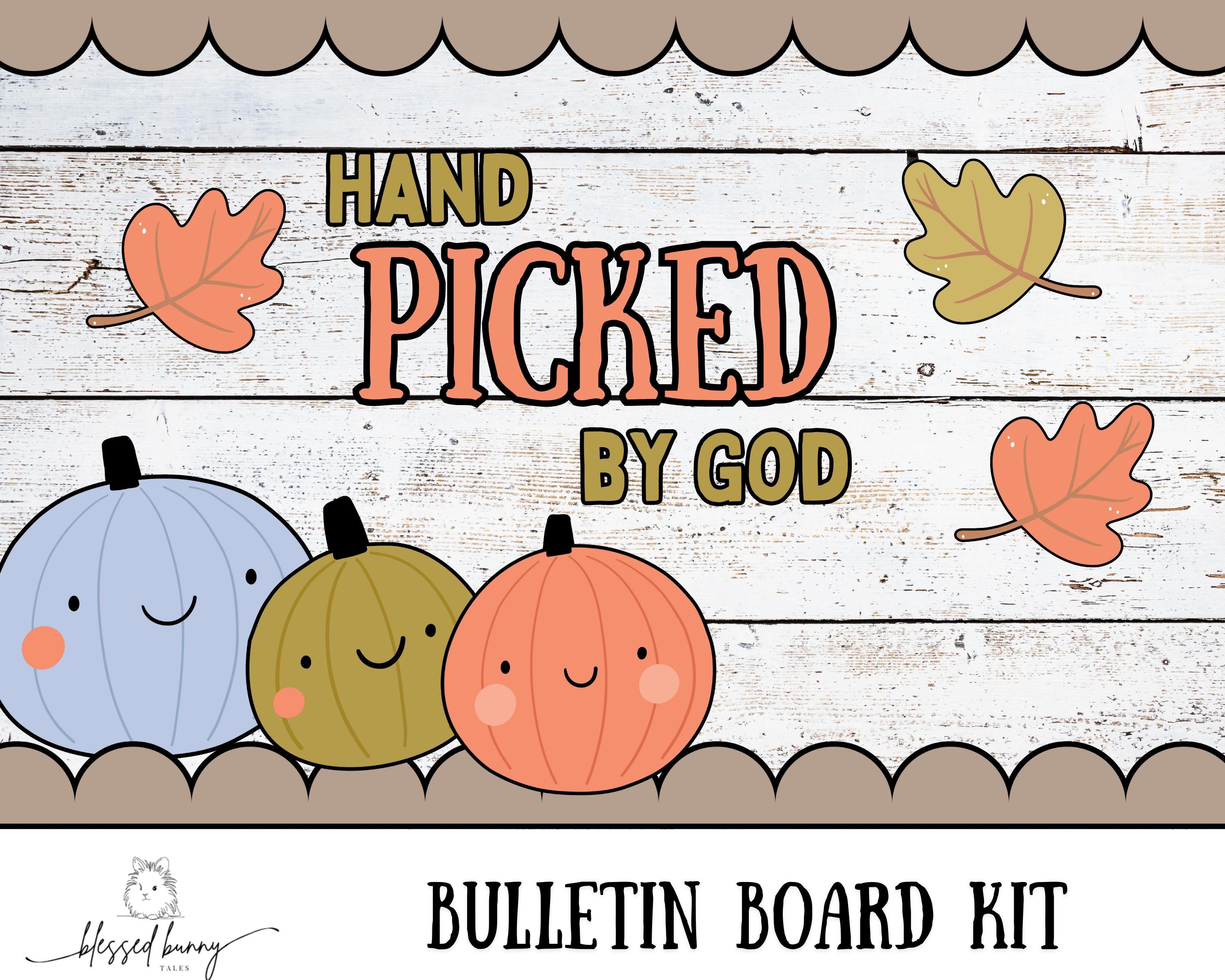 Christian Fall Bulletin Board Kit: Hand Picked by God, Pastel Pumpkins ...