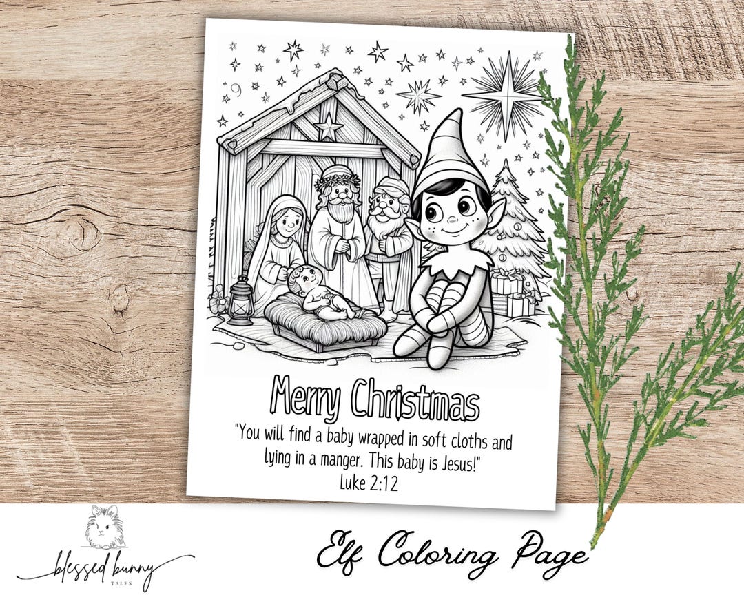 Faith Based Elf Coloring Page: Christ Centered Christmas (digital ...