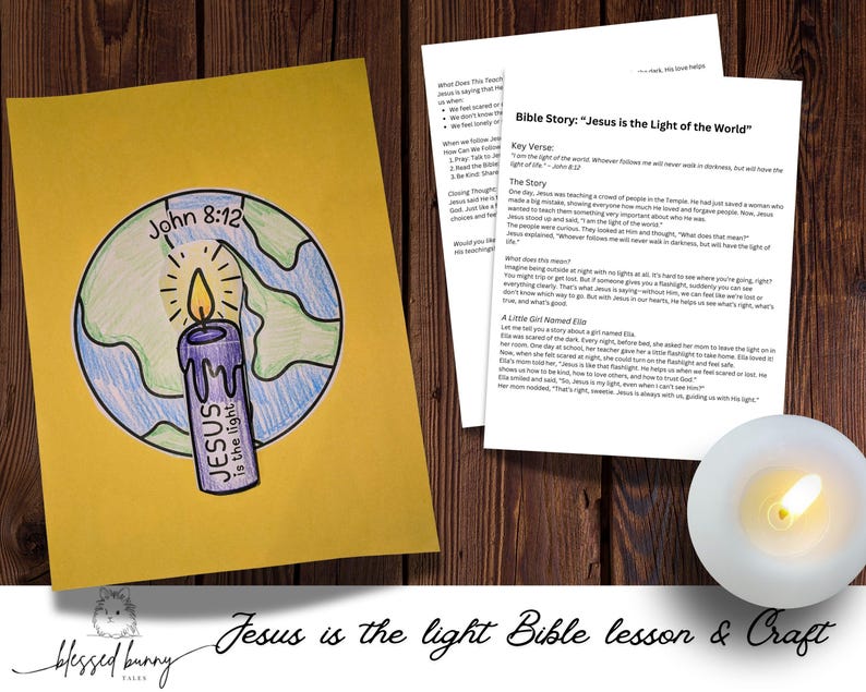 Jesus is the Light Bible Lesson & Craft- 8x10"- Bible Lesson- Sunday ...