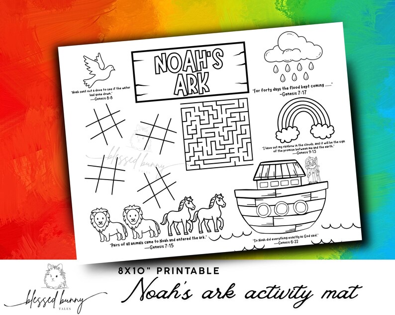 Noahs Ark Activity Placemat- 8x10"- Bible Lesson- Sunday School ...