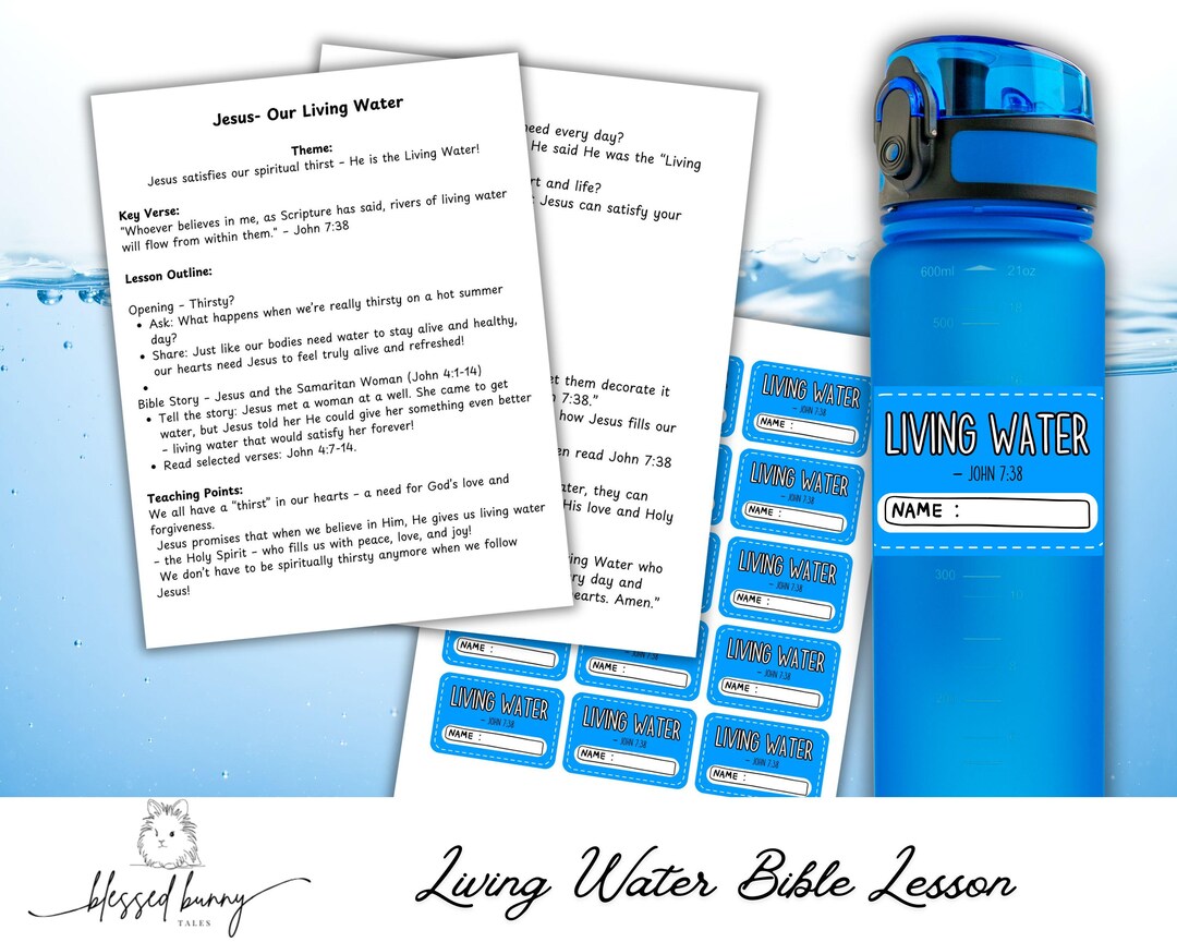 Living Water Bible Lesson & Water Bottle Labels – Printable VBS and ...