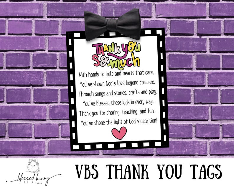 VBS Volunteer Gift Tags: Thank You Poem (PDF Printable 2.5x3 In.) - Etsy