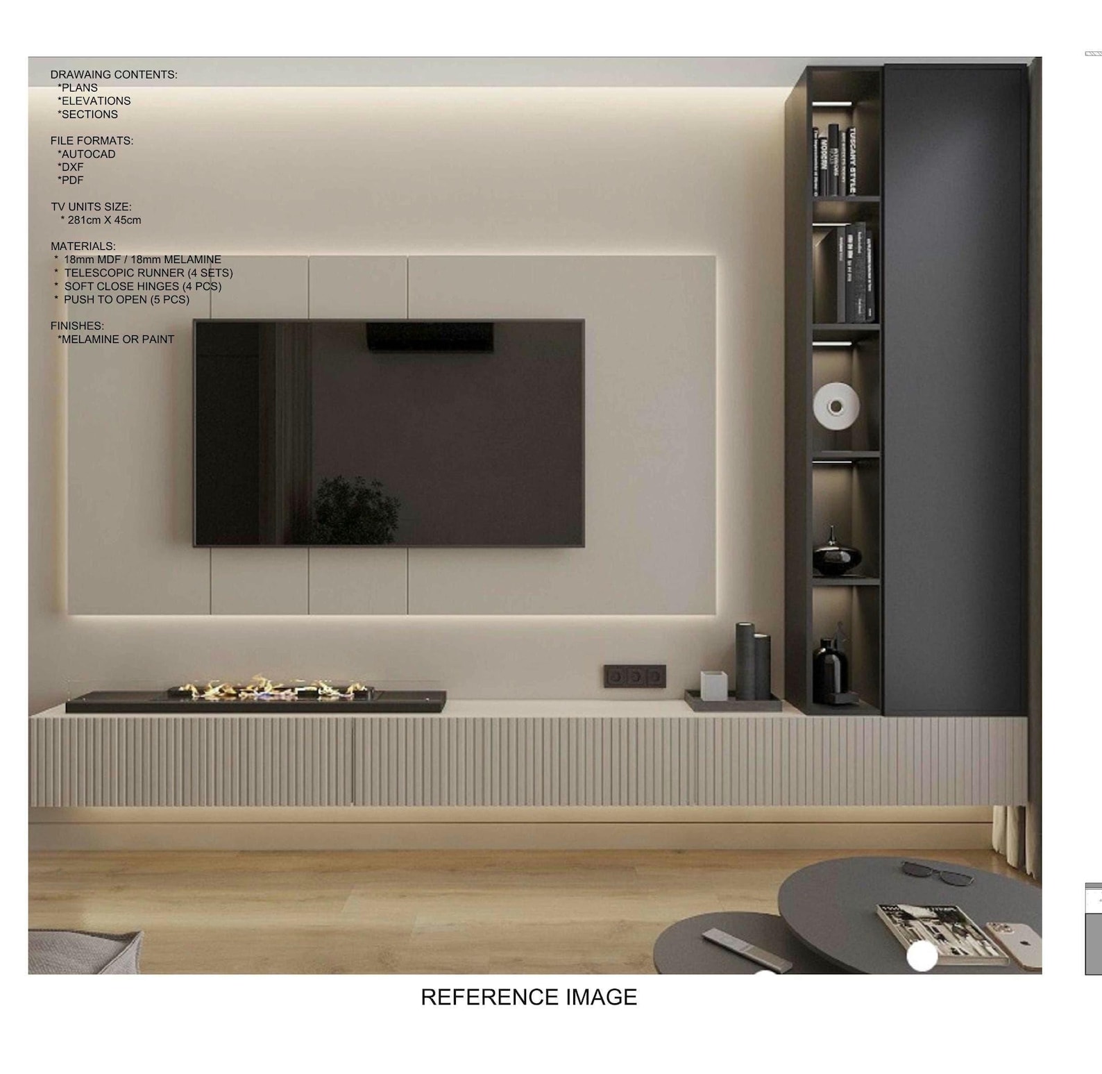 Modern Wall-mounted TV Unit Design - Full Set of 2D Drawing Ready for ...