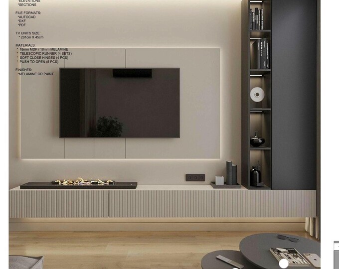 Modern Wall-mounted TV Unit Design - Full Set of 2D Drawing Ready for ...