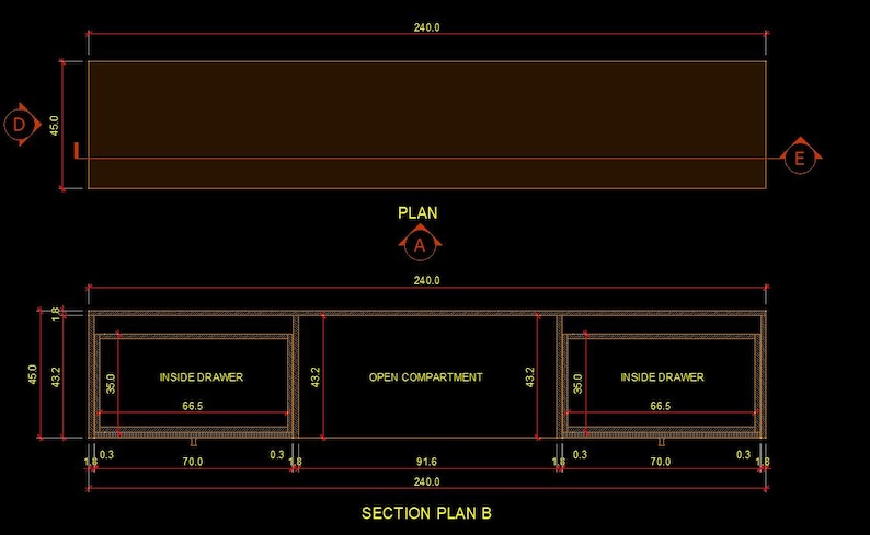 Pdf Download, Diy TV Unit With Drawers Drawing With Plans, Elevations ...