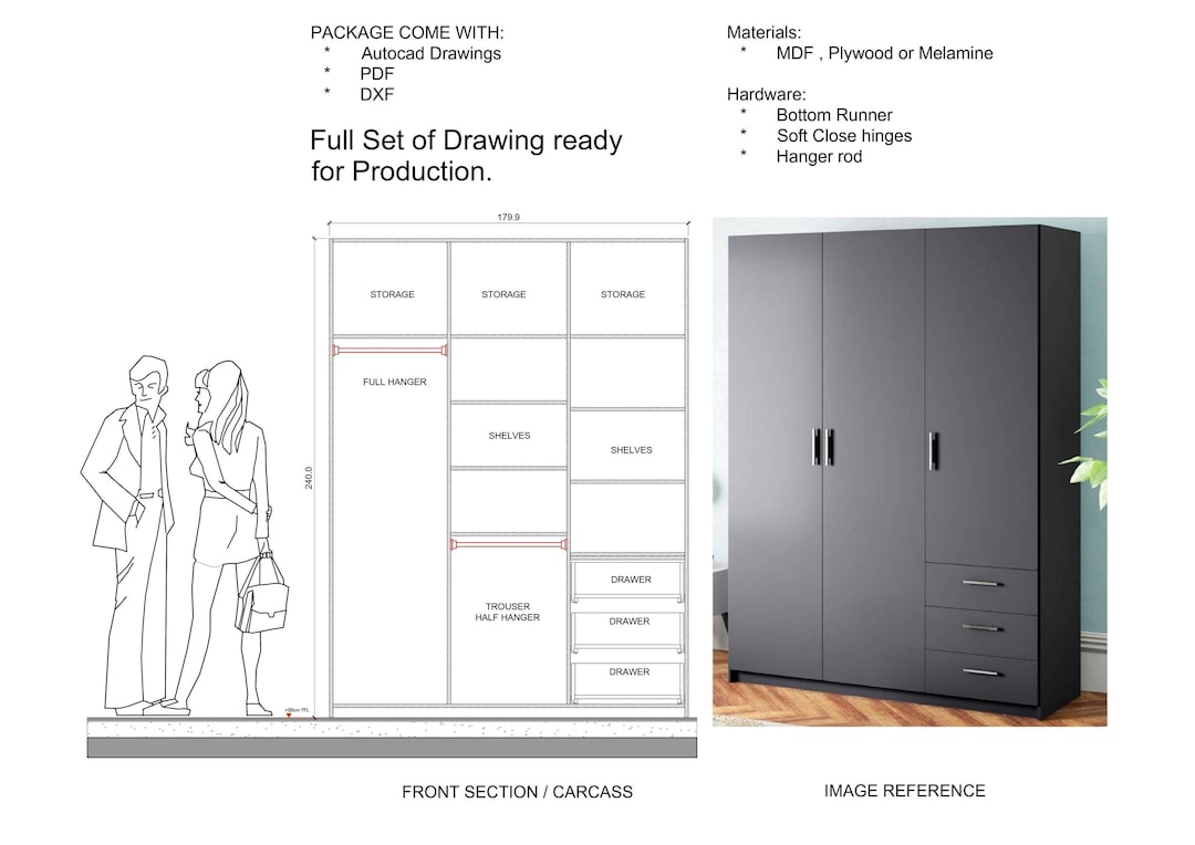 Elegant Wardrobe Design Drawing _ Full Set of Drawings Ready for ...