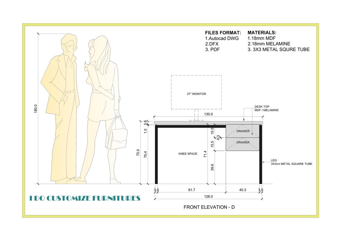 Pdf Download, DIY Desk/table With Drawers With Plans, Elevations and ...