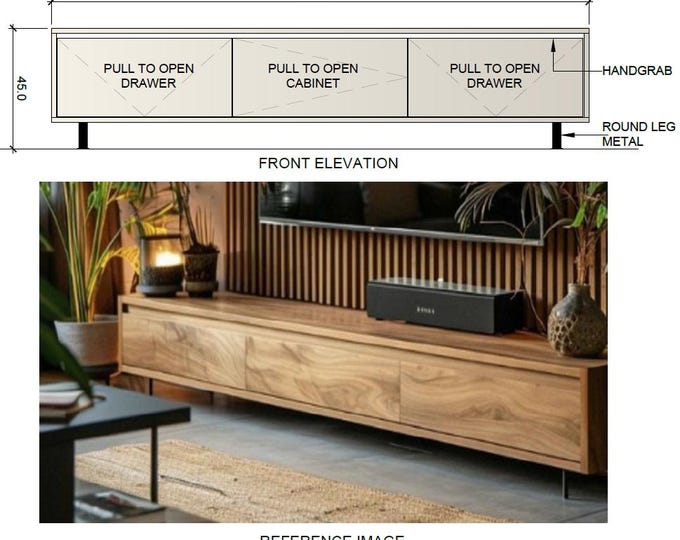PDF Download, DIY TV Unit/cabinet Drawing With Plans, Elevation ...