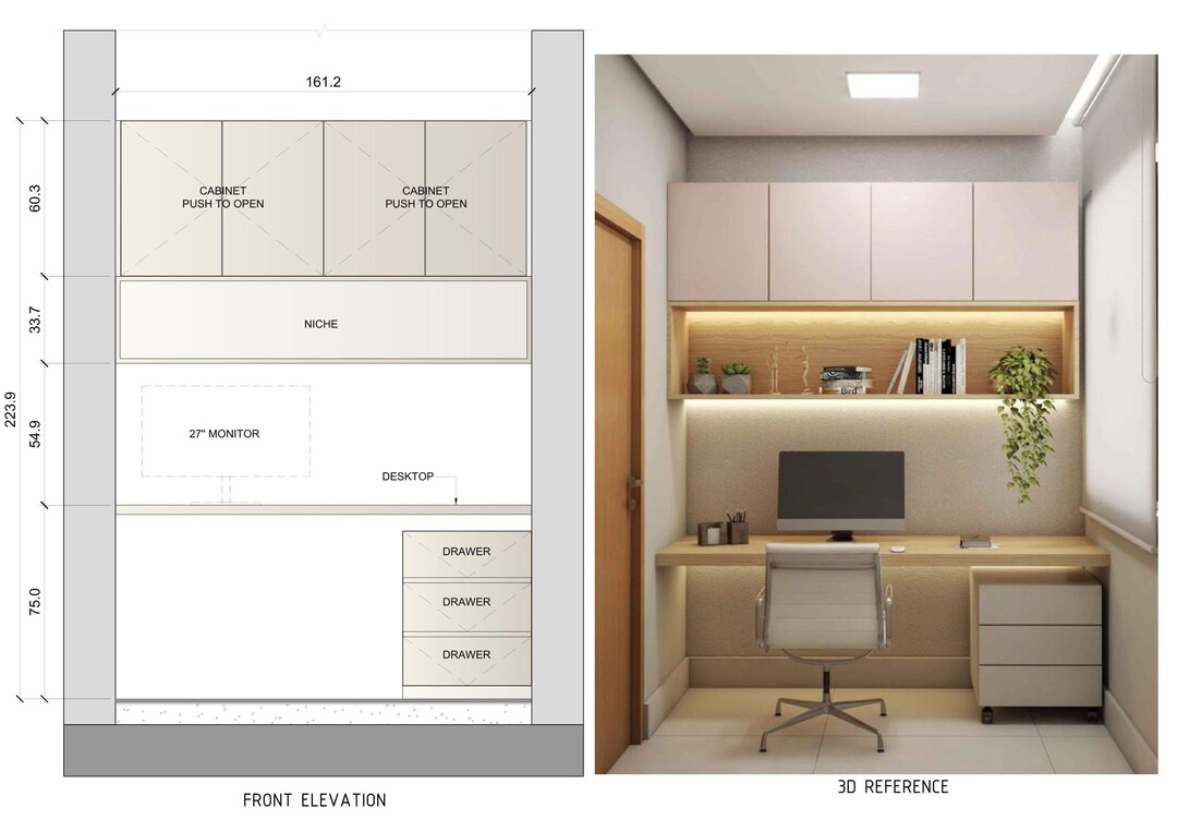 Study Desk With Cabinet, Niche & Drawers. Come With a Full Set of 2D ...