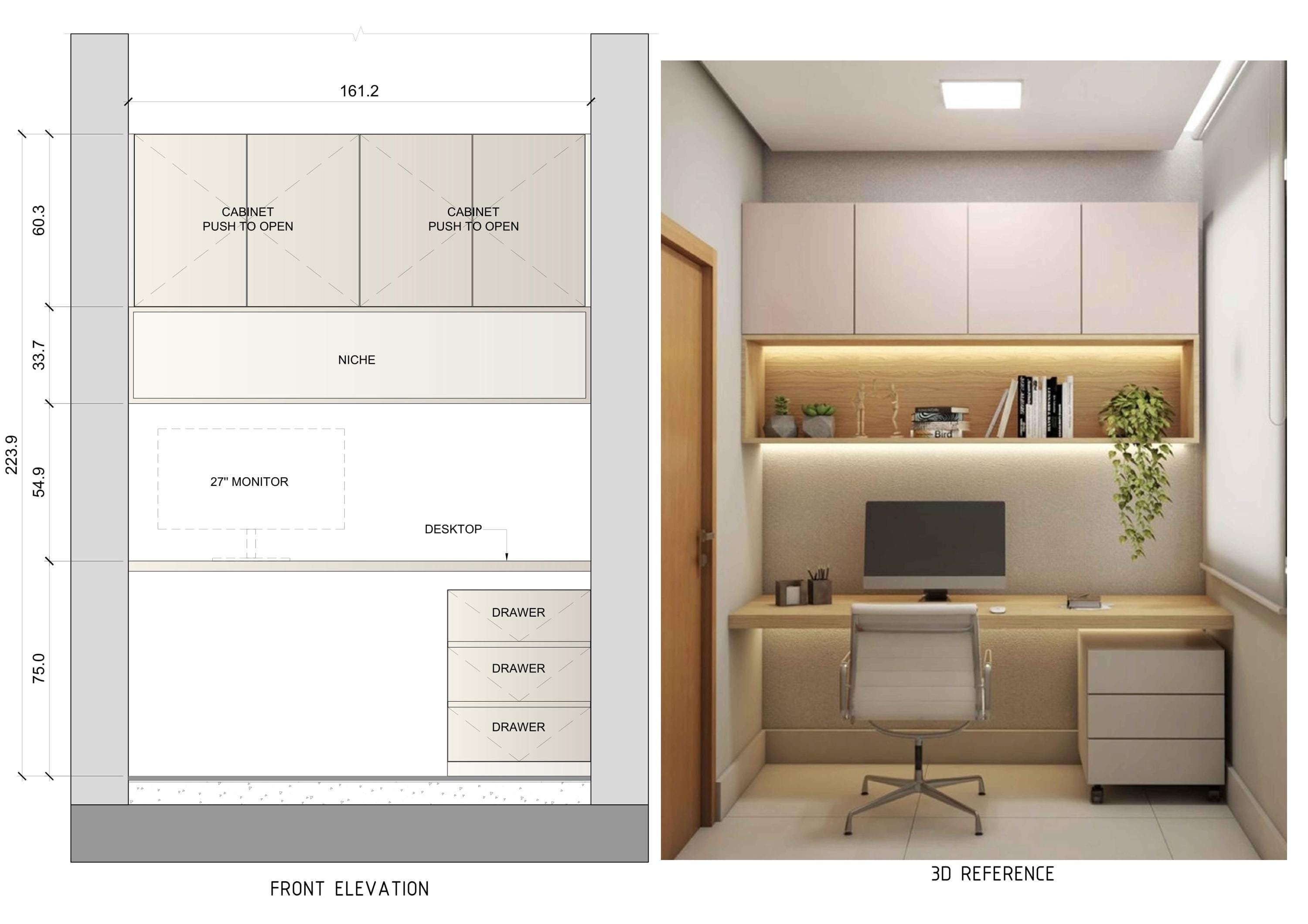 Study Desk With Cabinet, Niche & Drawers. Come With a Full Set of 2D ...