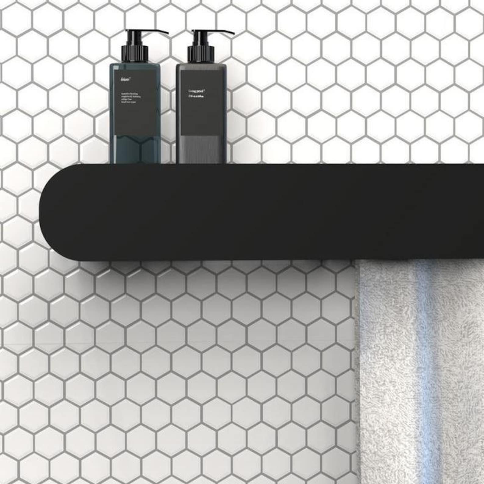 Wall-mounted Bathroom Shelf With Towel Holder | Steel Floating Rack ...