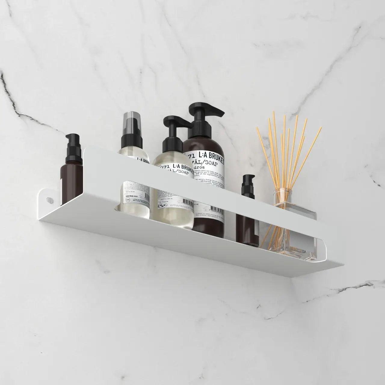 Narrow Black Metal Wall Floating Shelf With Towel Holder | Wall-mounted ...