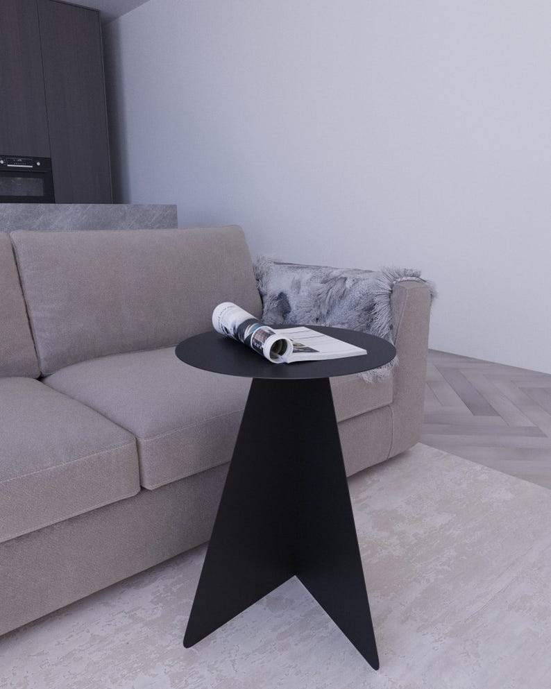 Minimalist Metal Side Table With Round Top | Modern Coffee Table, Steel ...