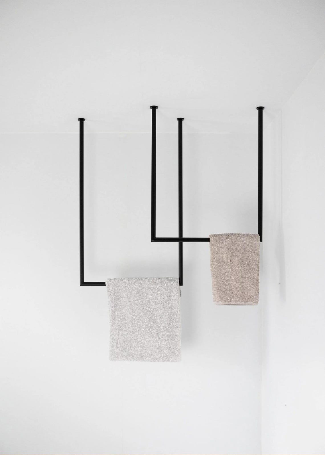 Ceiling Mounted Metal Towel Rack in Black Available in Two Lengths ...