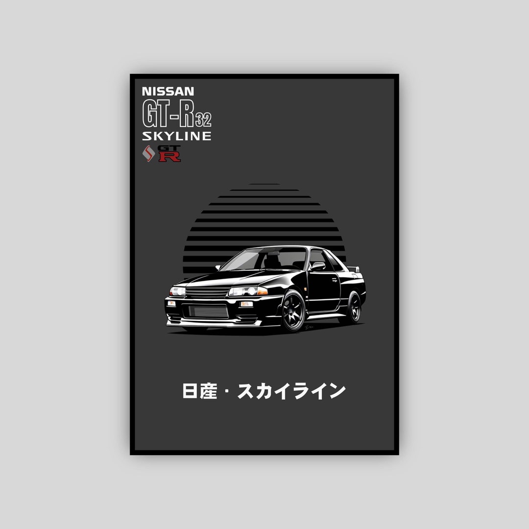 Nissan GT-R Skyline R32 Car Posters Illustrations Prints Art Digital ...