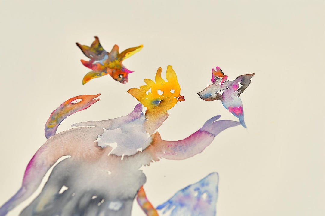 Playful Watercolor Art Print - Ocean Spirits and Friendly Sea Creatures ...