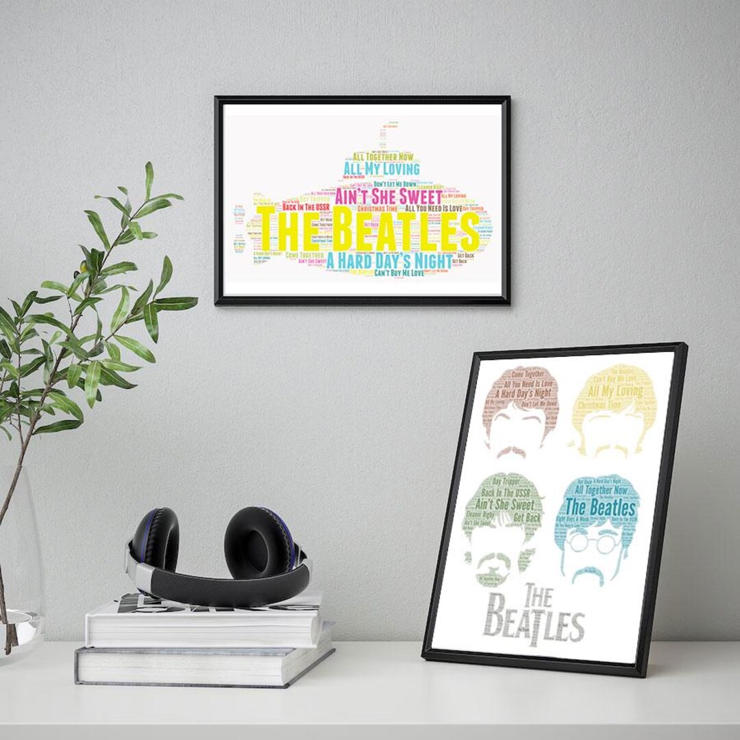 The Beatles Word Art Print – Iconic Song Titles & Portraits – Unique ...