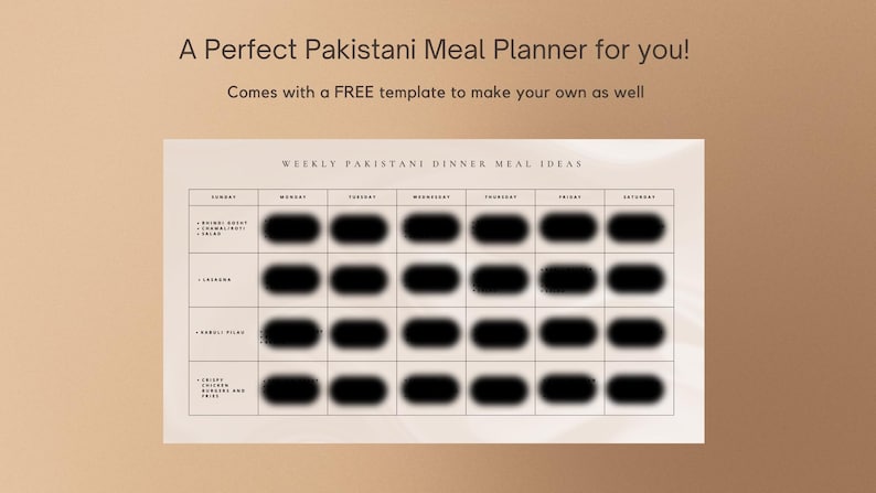 Printable Weekly Pakistani Meal Planner Landscape, Meal Tracker, Meal ...
