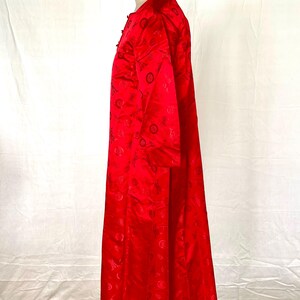 1970s Hong Kong Red Silk House Coat, Long Tea House Robe, Cherry Red ...